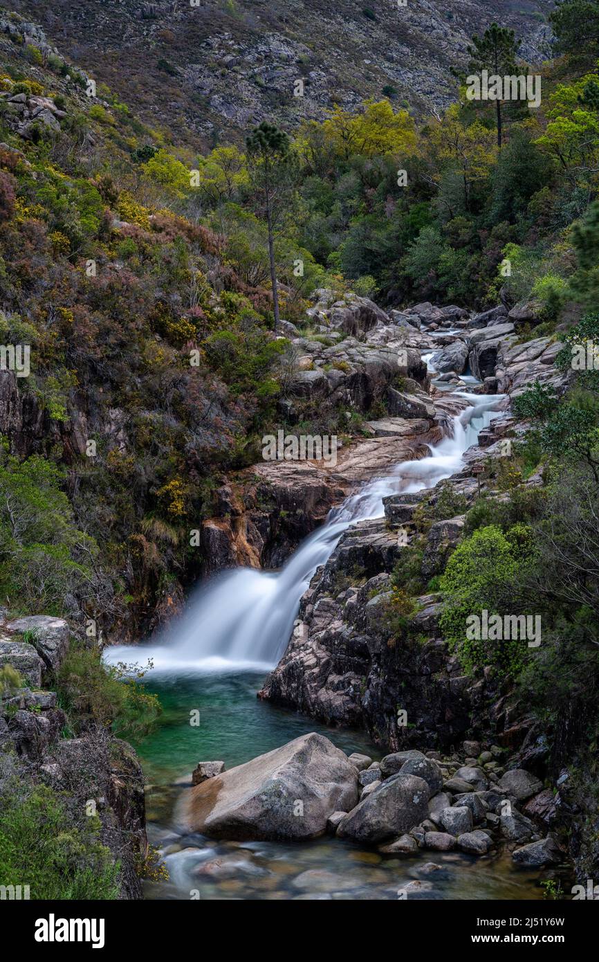A view of the Cascata de Portela do Homem waterfall in the Peneda-Geres ...