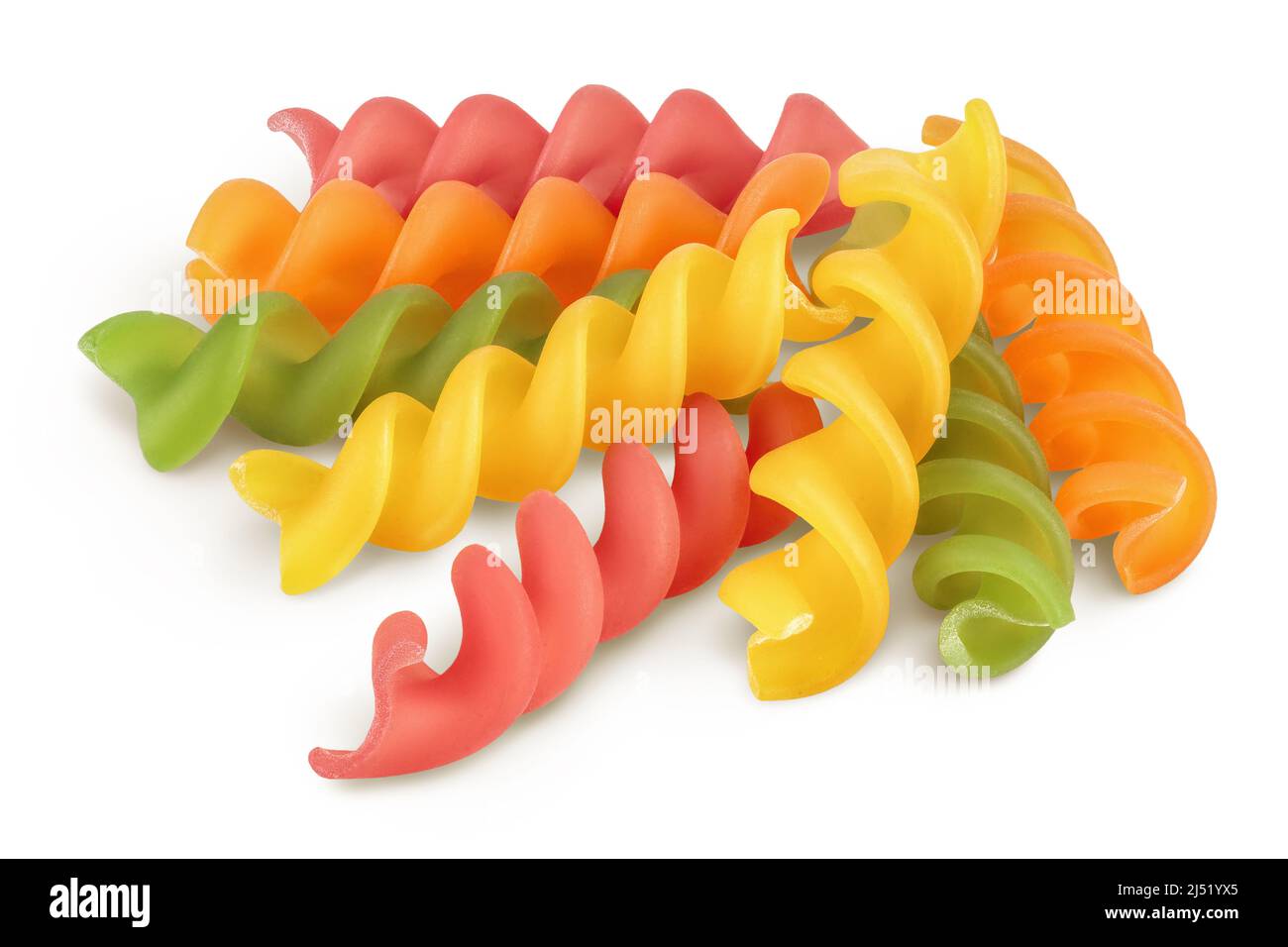 raw Fusilli colored pasta, isolated on white background with clipping ...