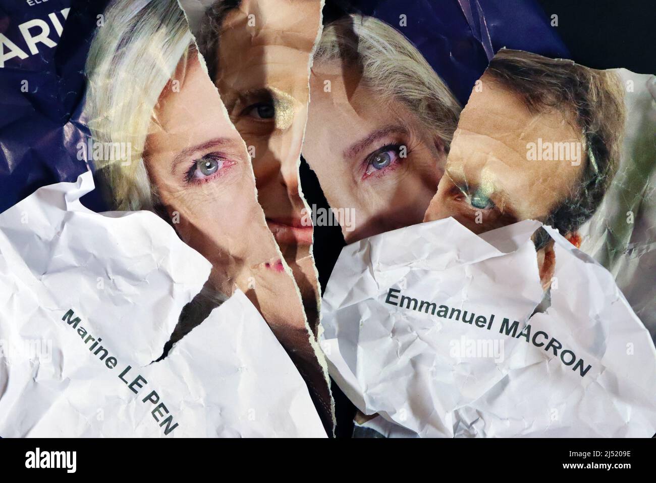 Macron vs LE PEN campaign posters torn down, end of French presidential ...
