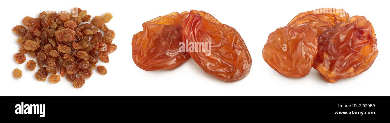 Brown raisin isolated on white background with clipping path. Top view ...