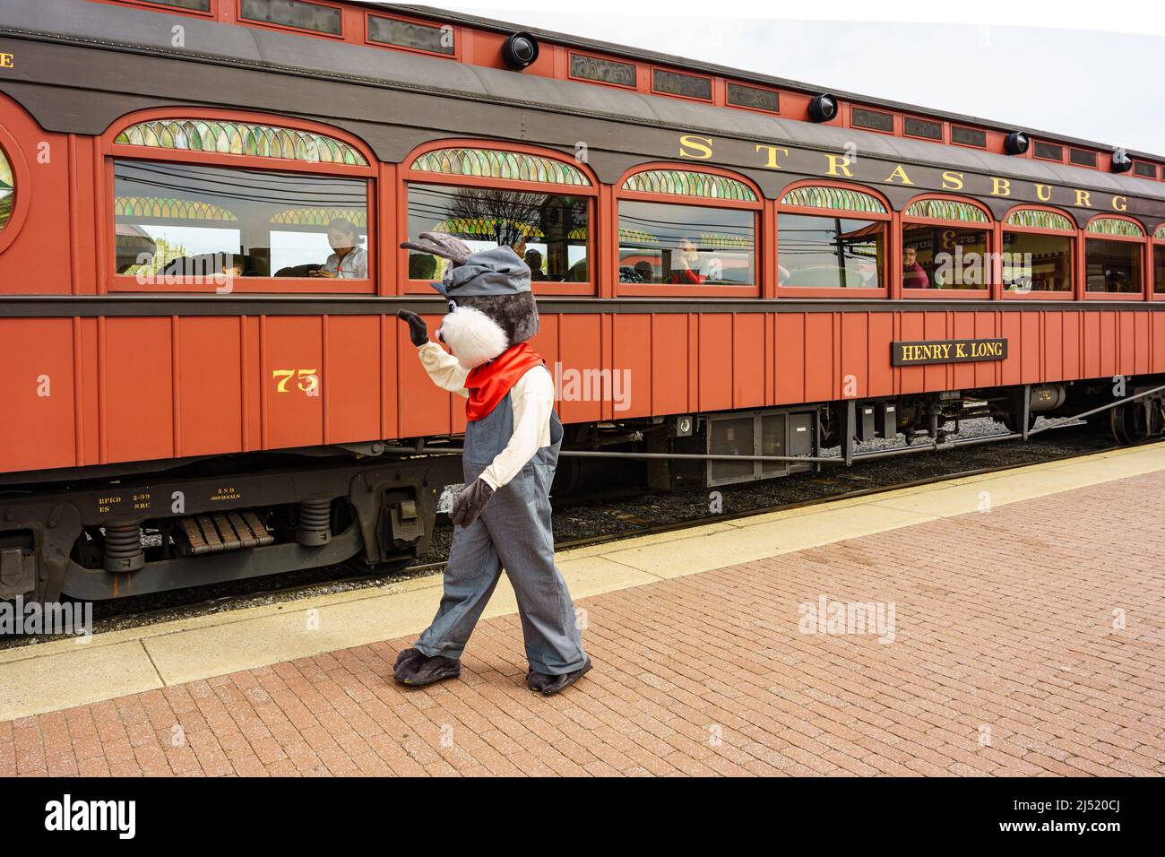 Strasburg, PA, USA - April 16, 2022: The Easter Bunny, dressed as a ...