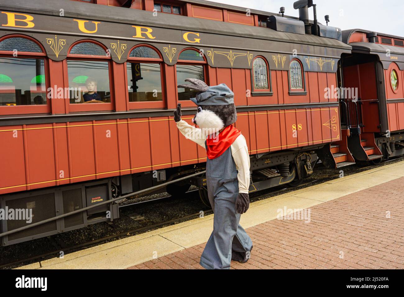 Strasburg, PA, USA - April 16, 2022: The Easter Bunny, dressed as a ...