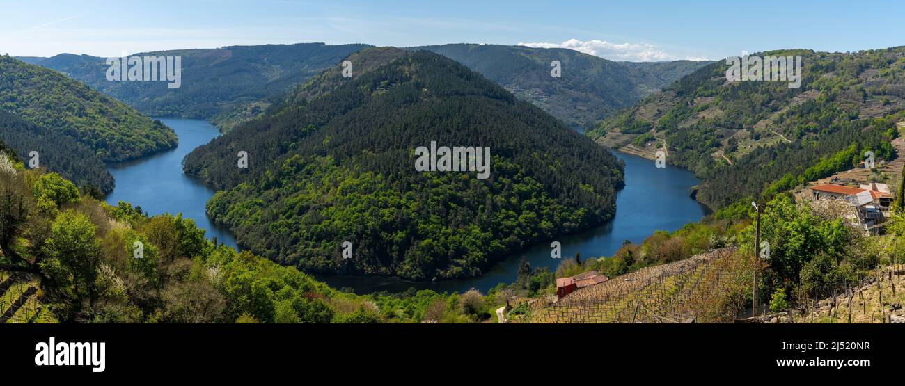 A panorama view of the Minho River in Galicia from the Cabo do Mundo ...