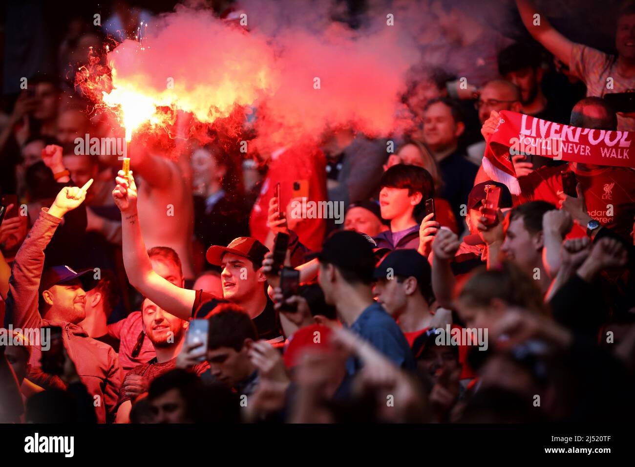 Liverpool fans celebrate at full time with flares - Manchester City v ...