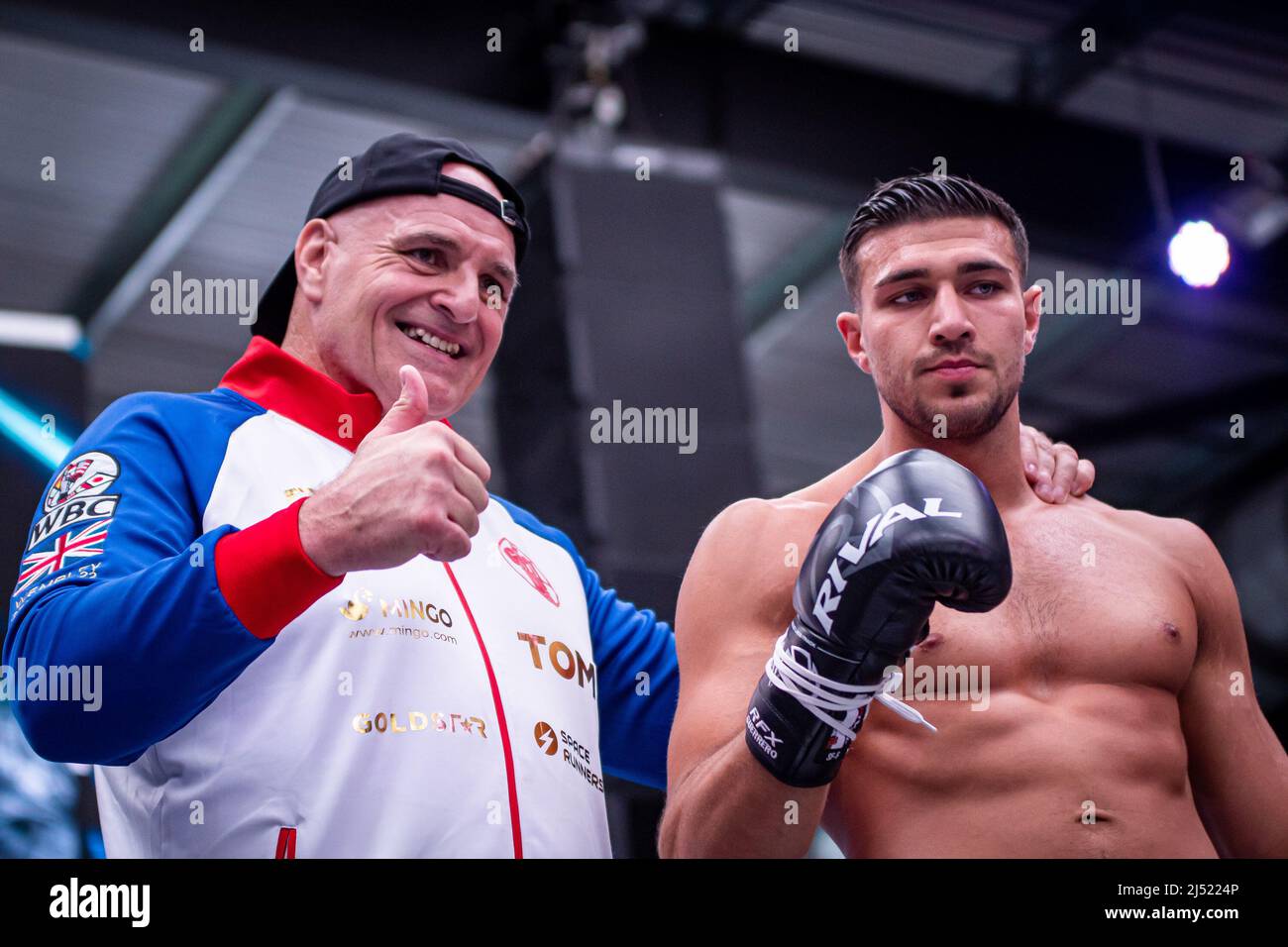 LONDON, ENGLAND - APRIL 19: Tommy Fury and his father, John Fury poses ...
