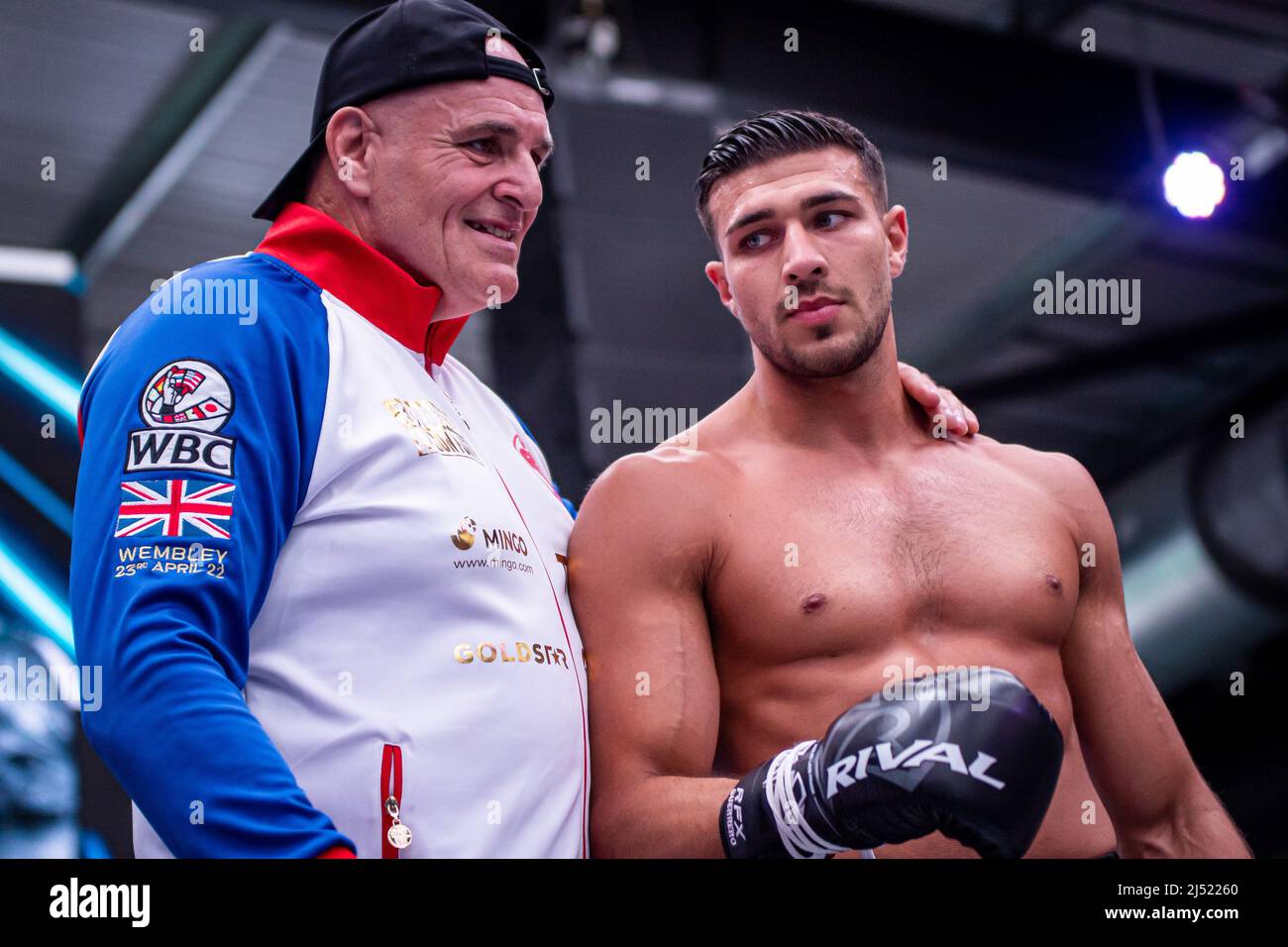 LONDON, ENGLAND - APRIL 19: Tommy Fury and his father, John Fury poses ...
