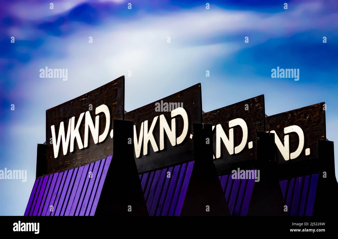 Weekend festival signs Stock Photo - Alamy