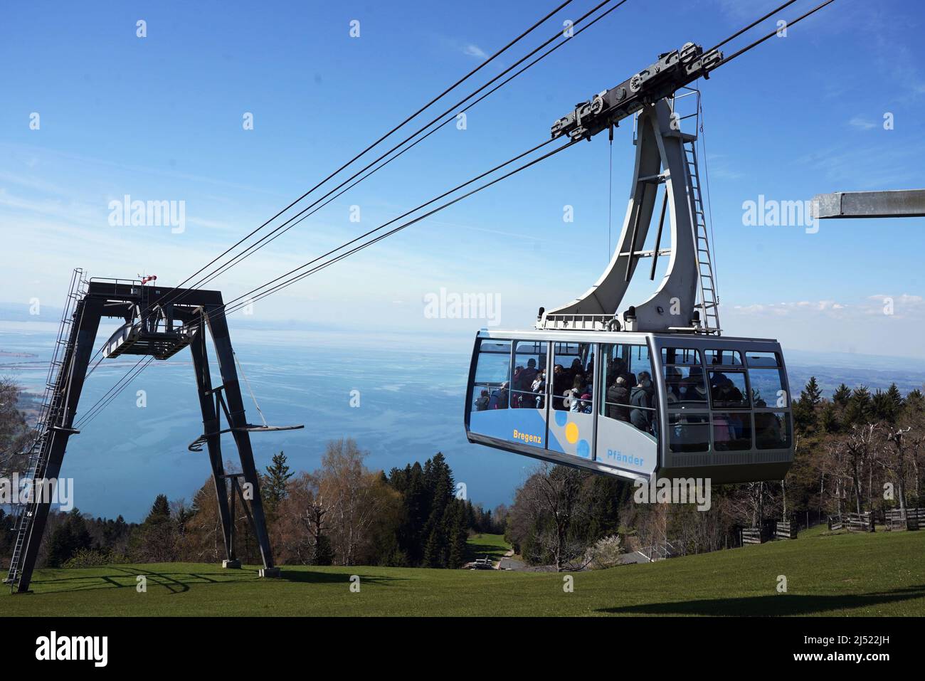 Bregenz, Austria. 19th Apr, 2022. A cabin of the Pfaend cable car rides ...