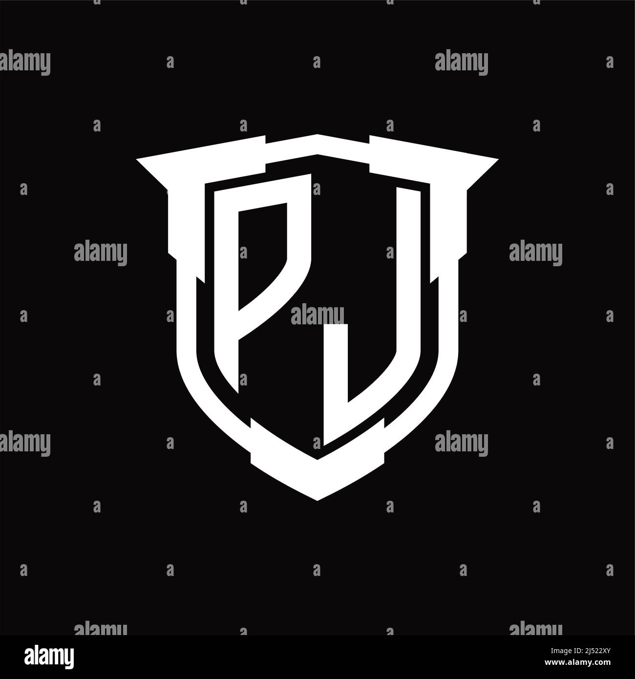 PJ Logo monogram letter with shield shape design template Stock Vector ...