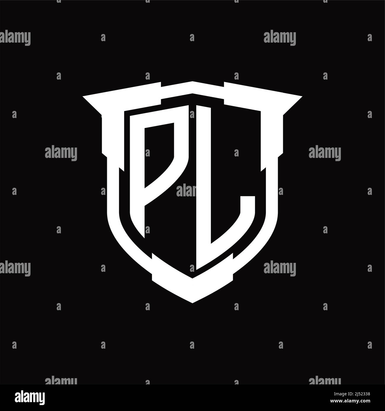 PL Logo monogram letter with shield shape design template Stock Vector ...