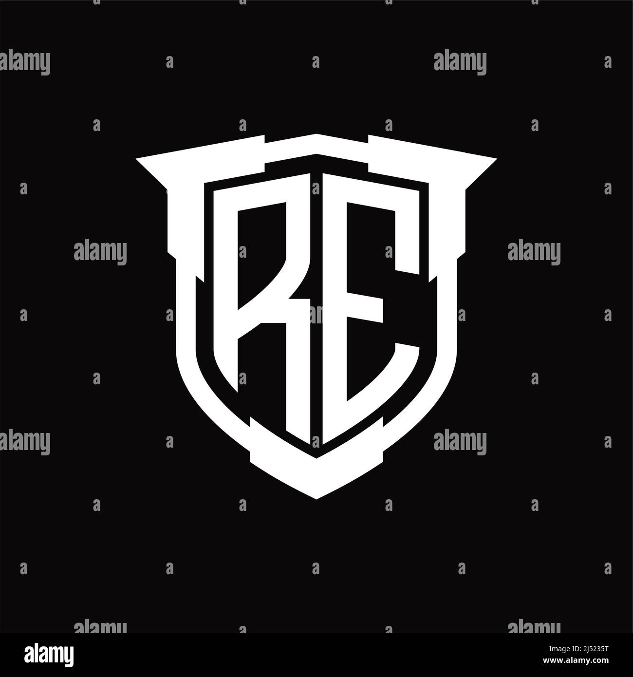 RE Logo monogram letter with shield shape design template Stock Vector ...