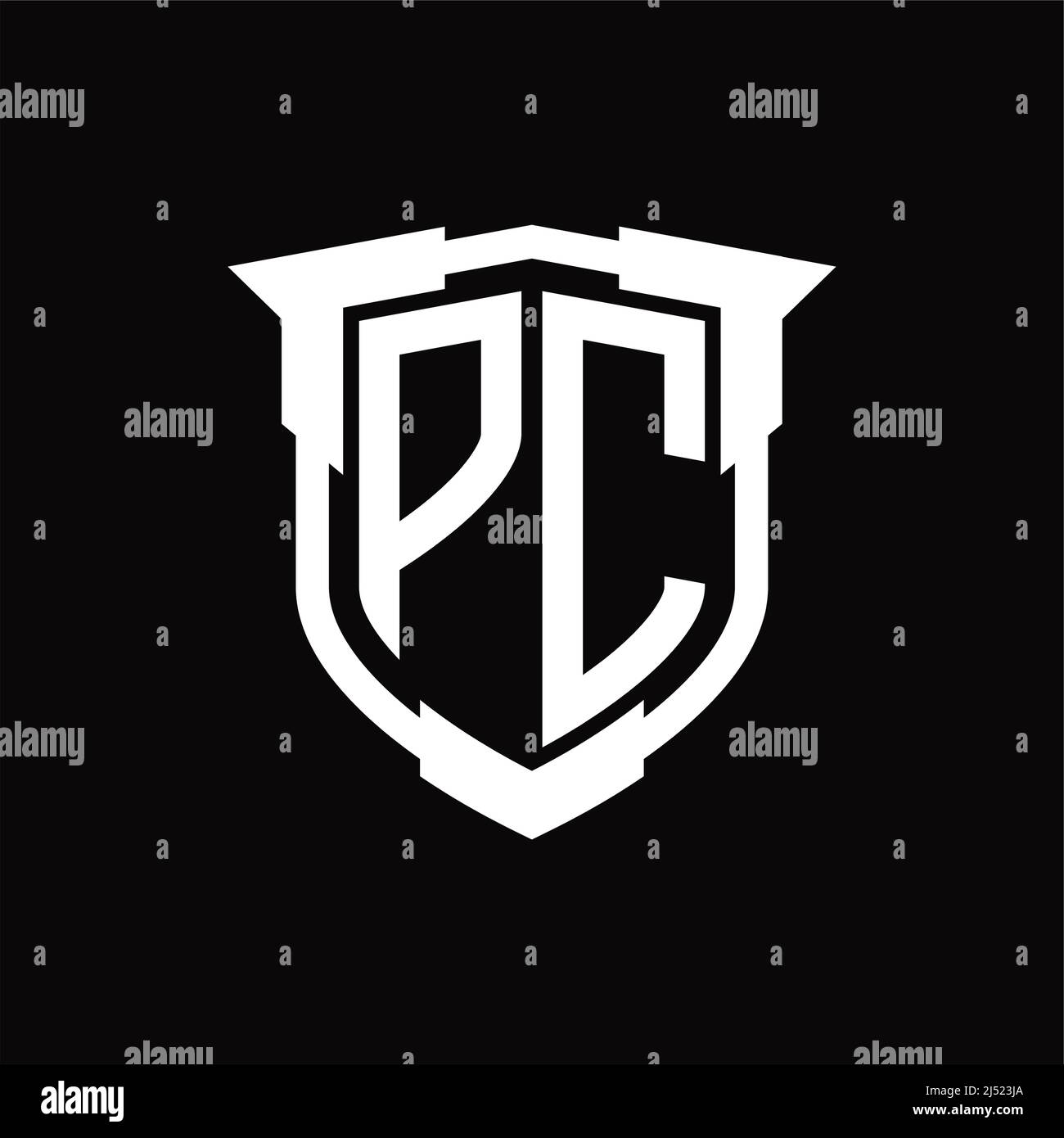 PC Logo monogram letter with shield shape design template Stock Vector ...