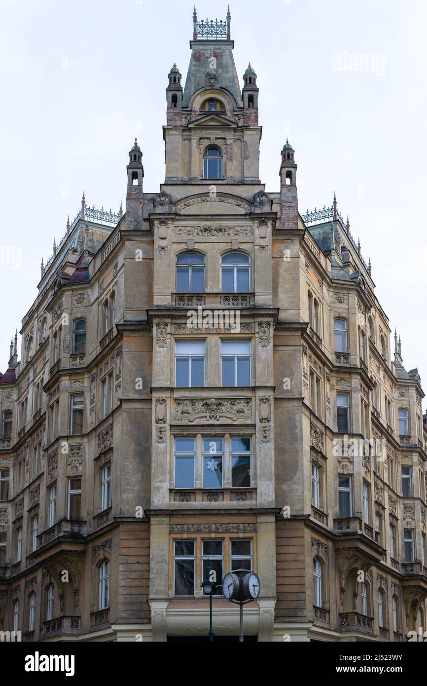 Photography of old symmetrical building in a streets corner. Prague ...