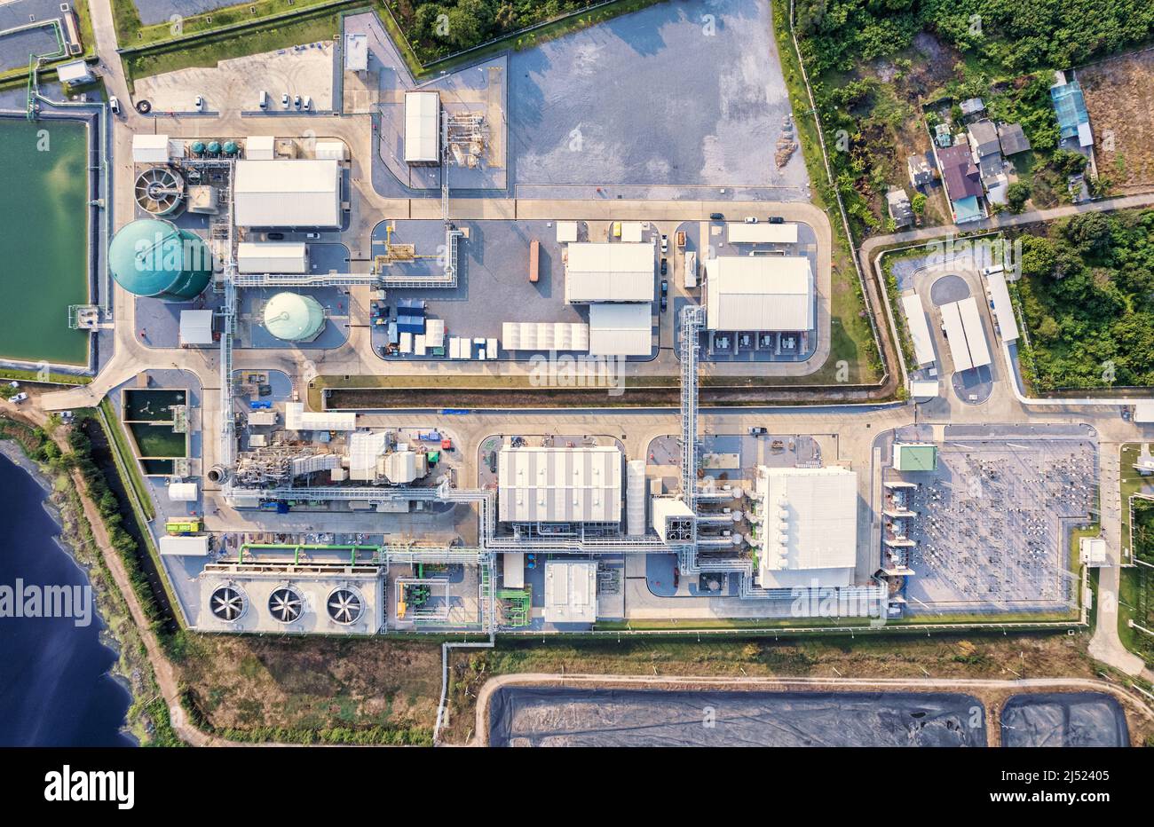 Aerial view of electrical substation power plant, high voltage ...