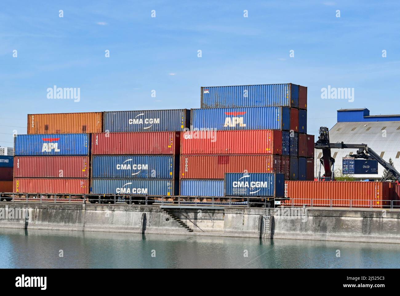 Strasbourg, France - April 2022: Shipping containers stacked up on the ...