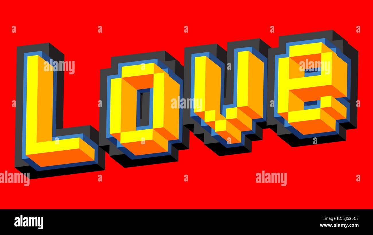 Love pixelated word with geometric graphic background. Vector cartoon ...