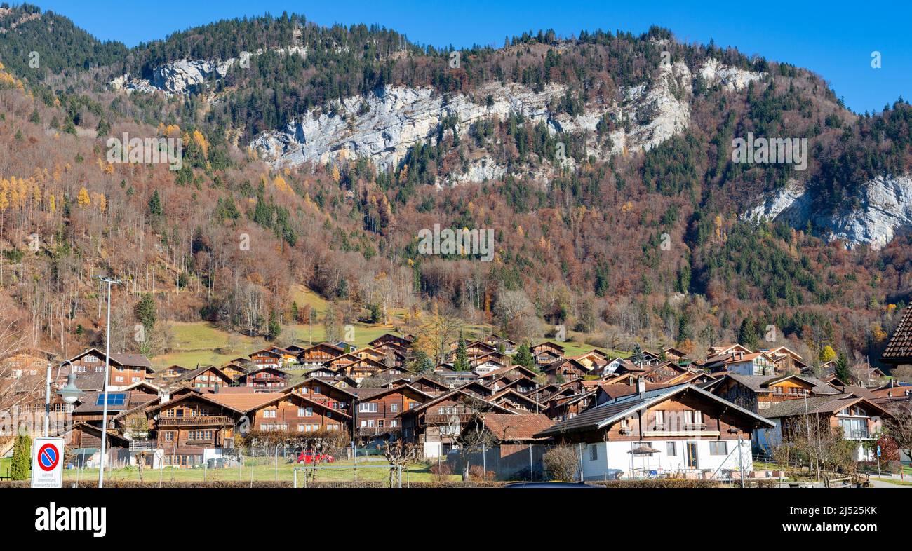 Brienzwiler village and it's beautiful typical Swiss houses Stock Photo ...