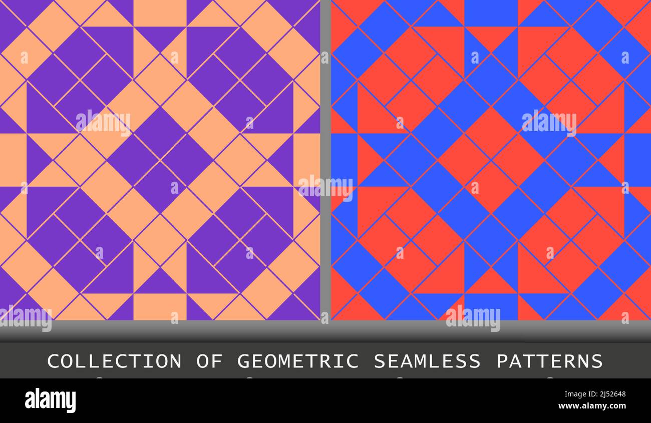 Geometric seamless patterns with diagonal lines, tiles set collection ...