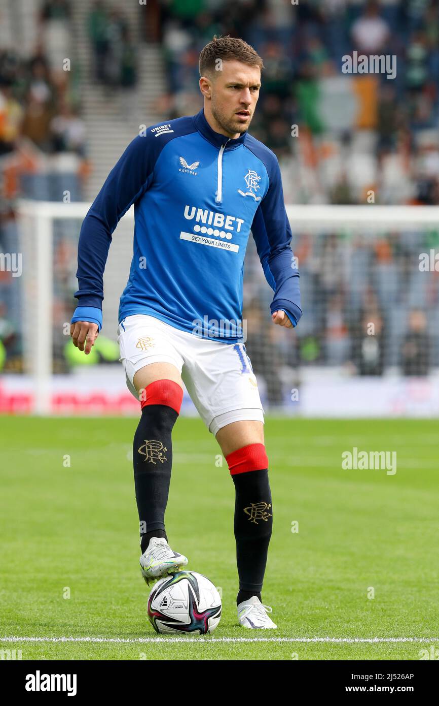 Aaron Ramsay, playing with Rangers FC, Glasgow, training and warm up at ...