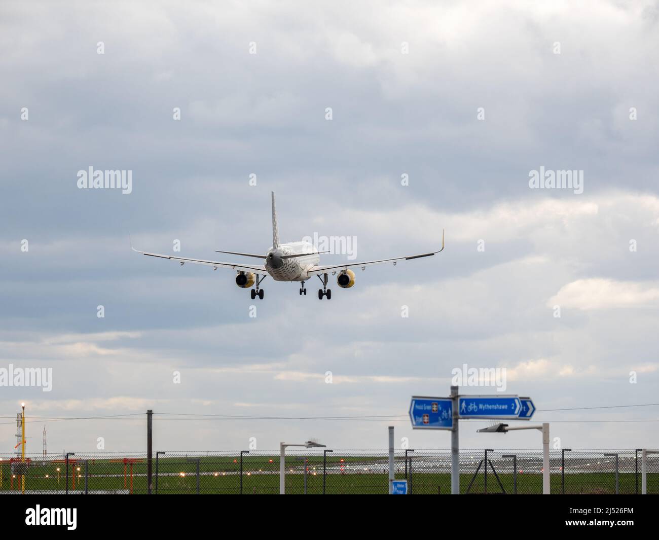 jet aircraft coming into land on the runway Manchester international ...