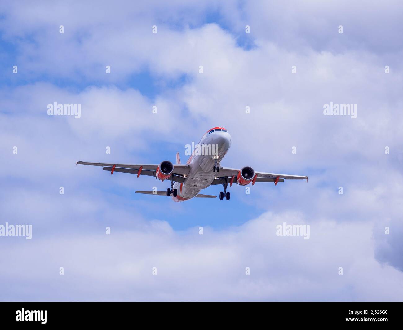 Jet passenger air plane coming into land Manchester international ...