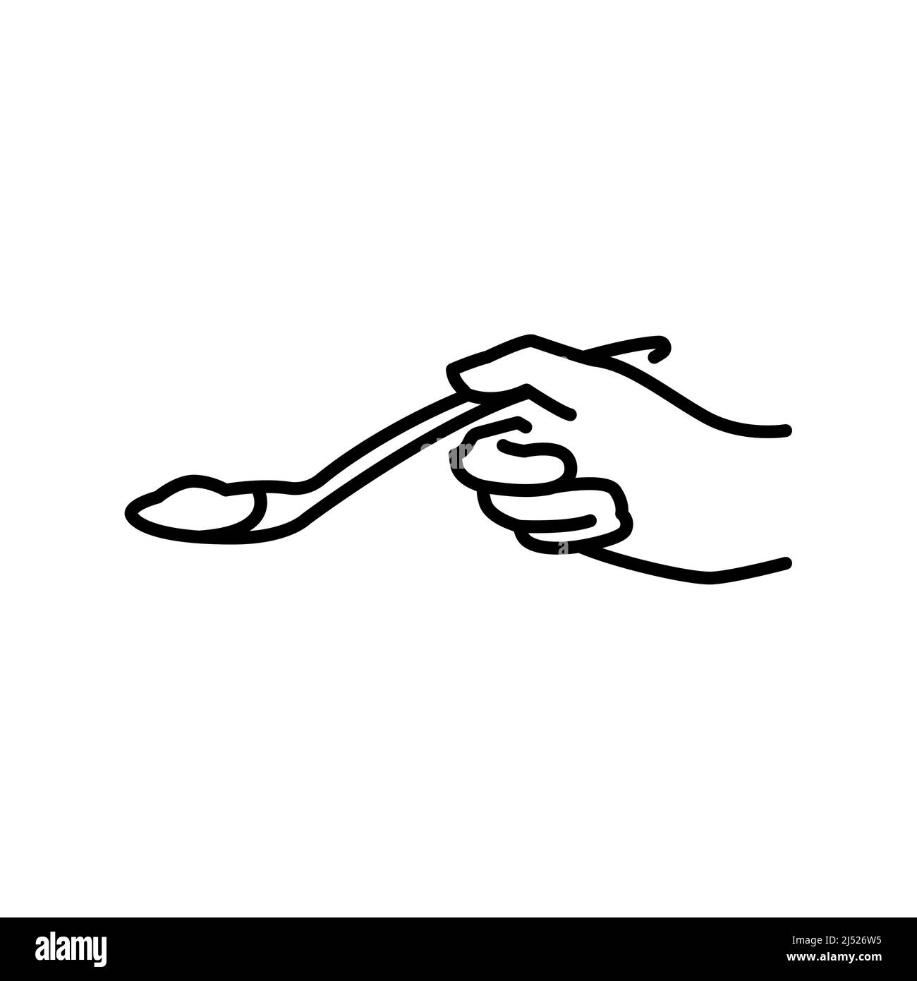 Hand holding spoon color line icon. Pictogram for web page, mobile app ...