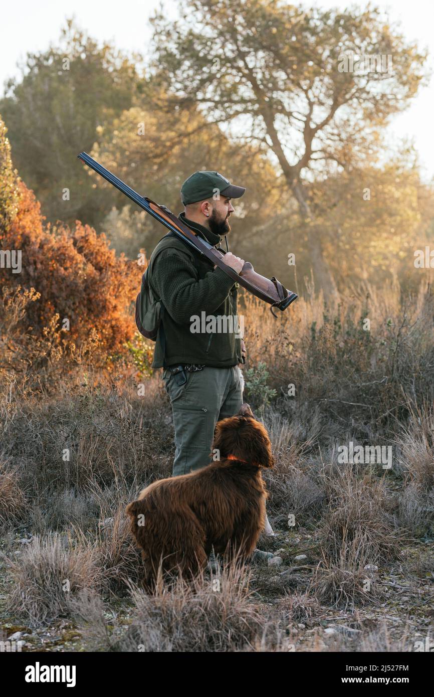 Man hunting with purebred dog in countryside Stock Photo - Alamy