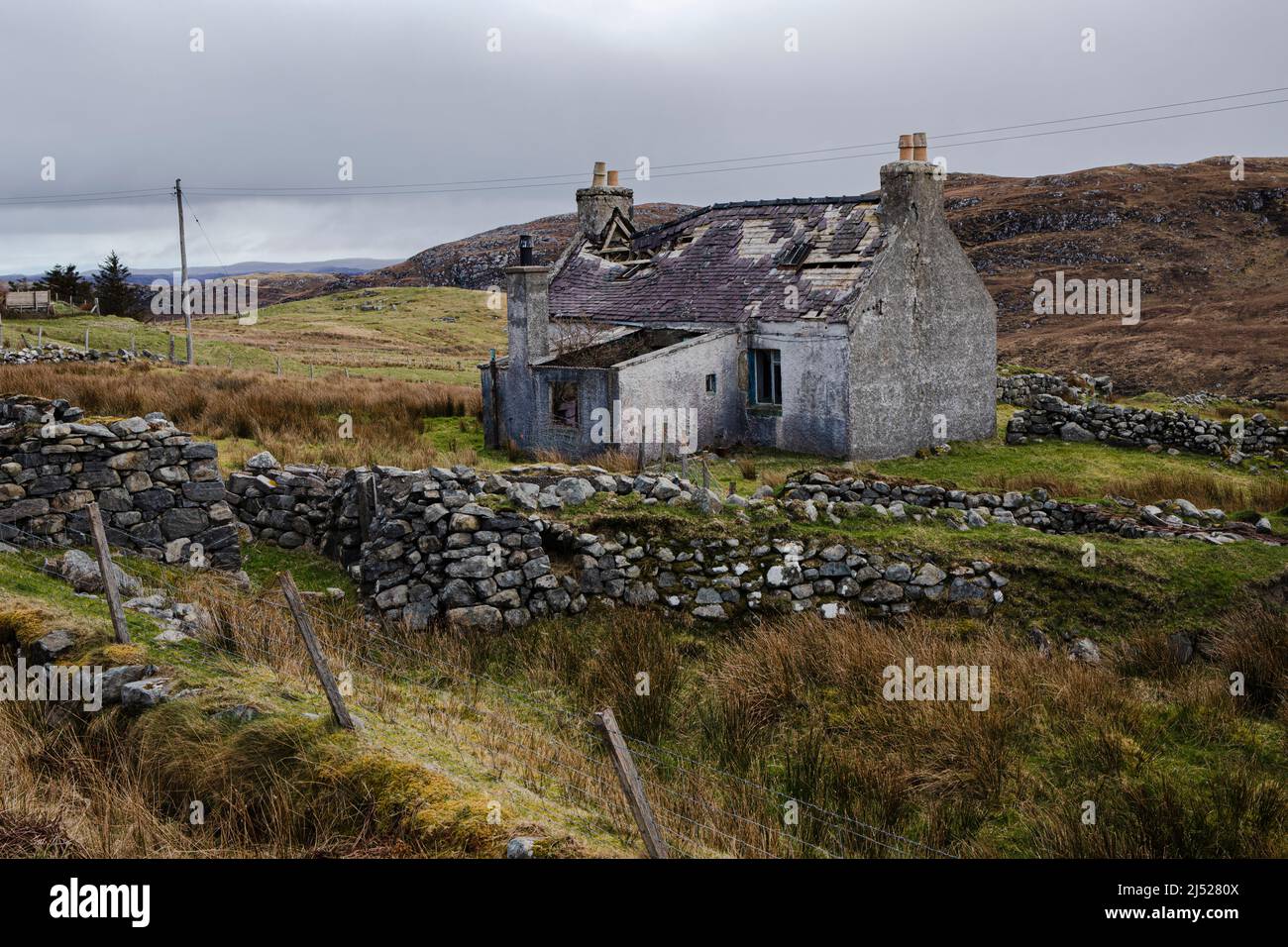 Abandoned and unmaintained house in Balallan, Isle of Lewis, Scotland ...