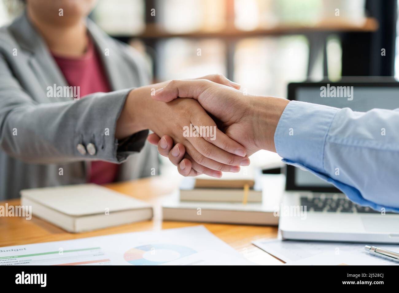 Business negotiation concept the estate representatives shaking hand ...
