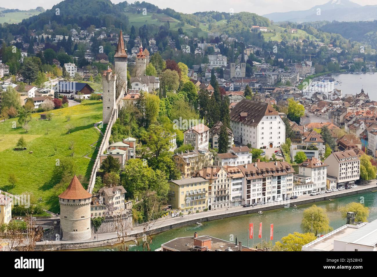 Lucerne, Switzerland - May 04, 2016: The historic city walls ...