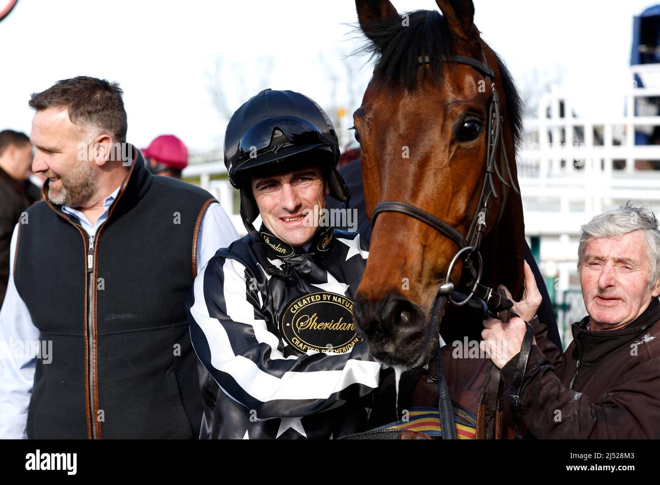 Jockey Brian Hughes with horse Imperial Merlin after winning the Free ...