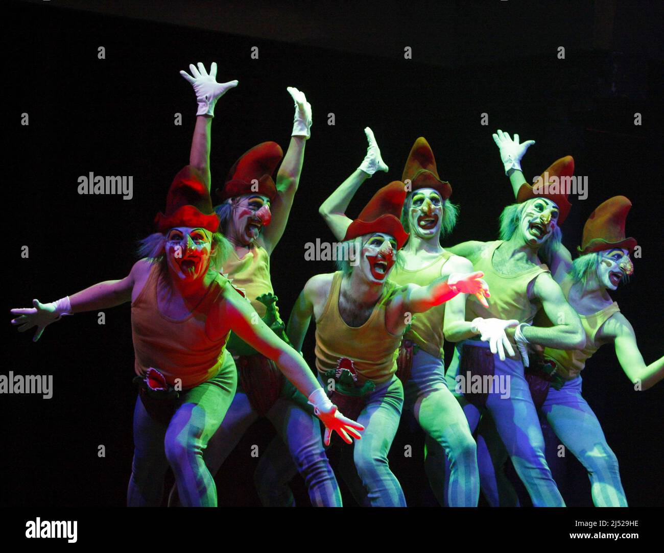 dancers costumed as Punch in PUNCH AND JUDY at The Young Vic, London ...