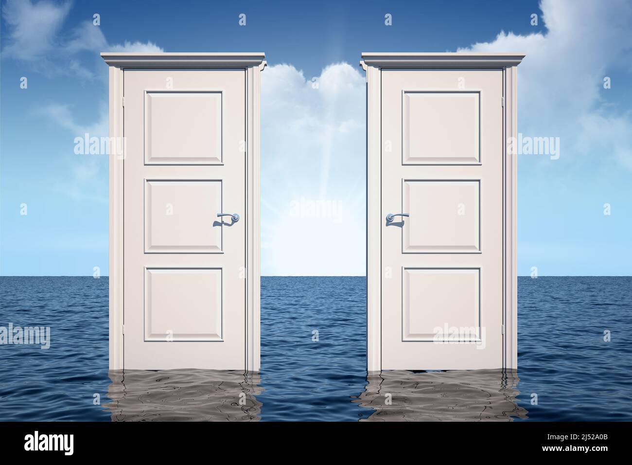 concept two closed doors in the ocean. 3d rendering Stock Photo - Alamy