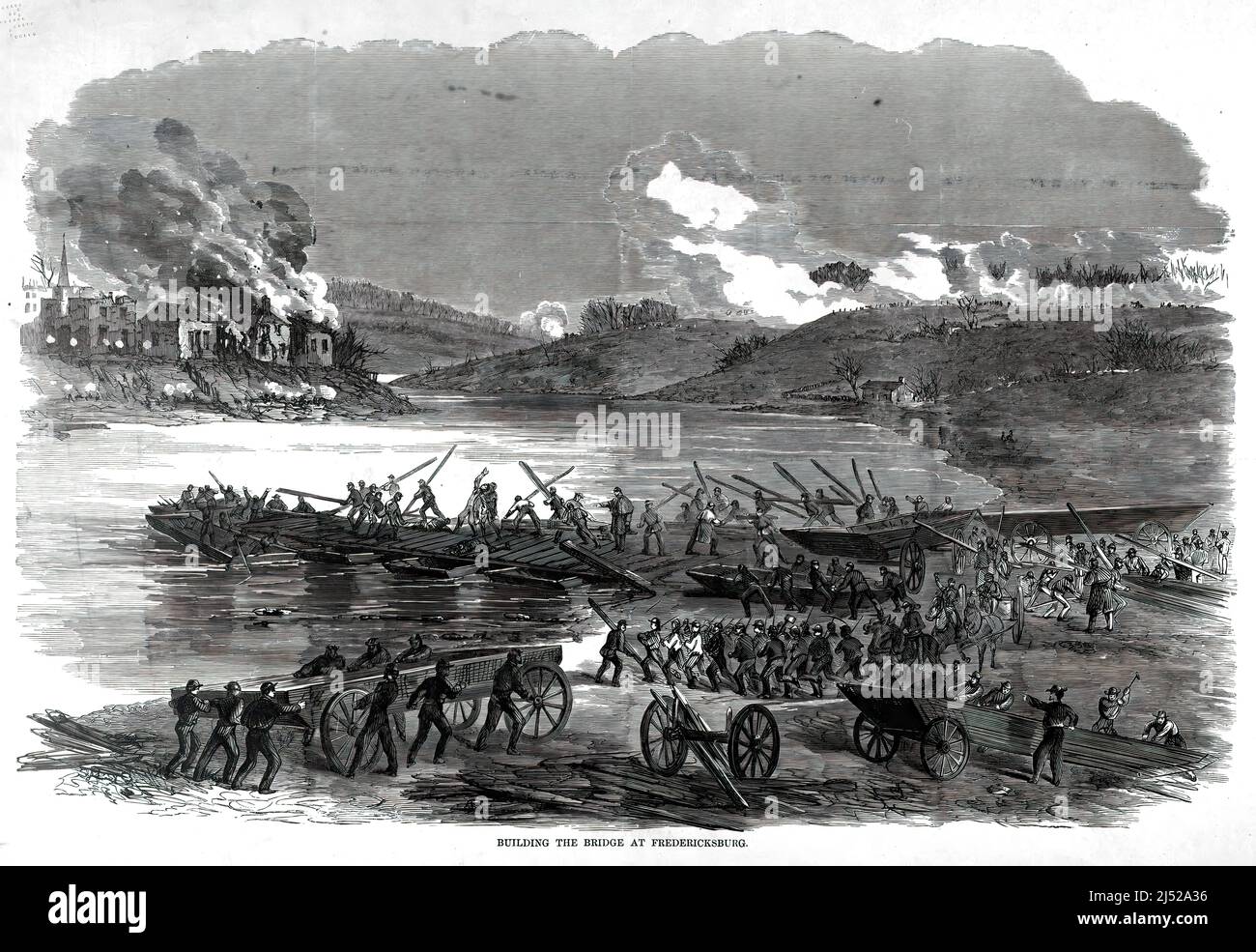 Building the pontoon bridge at the Battle of Fredericksburg in the ...