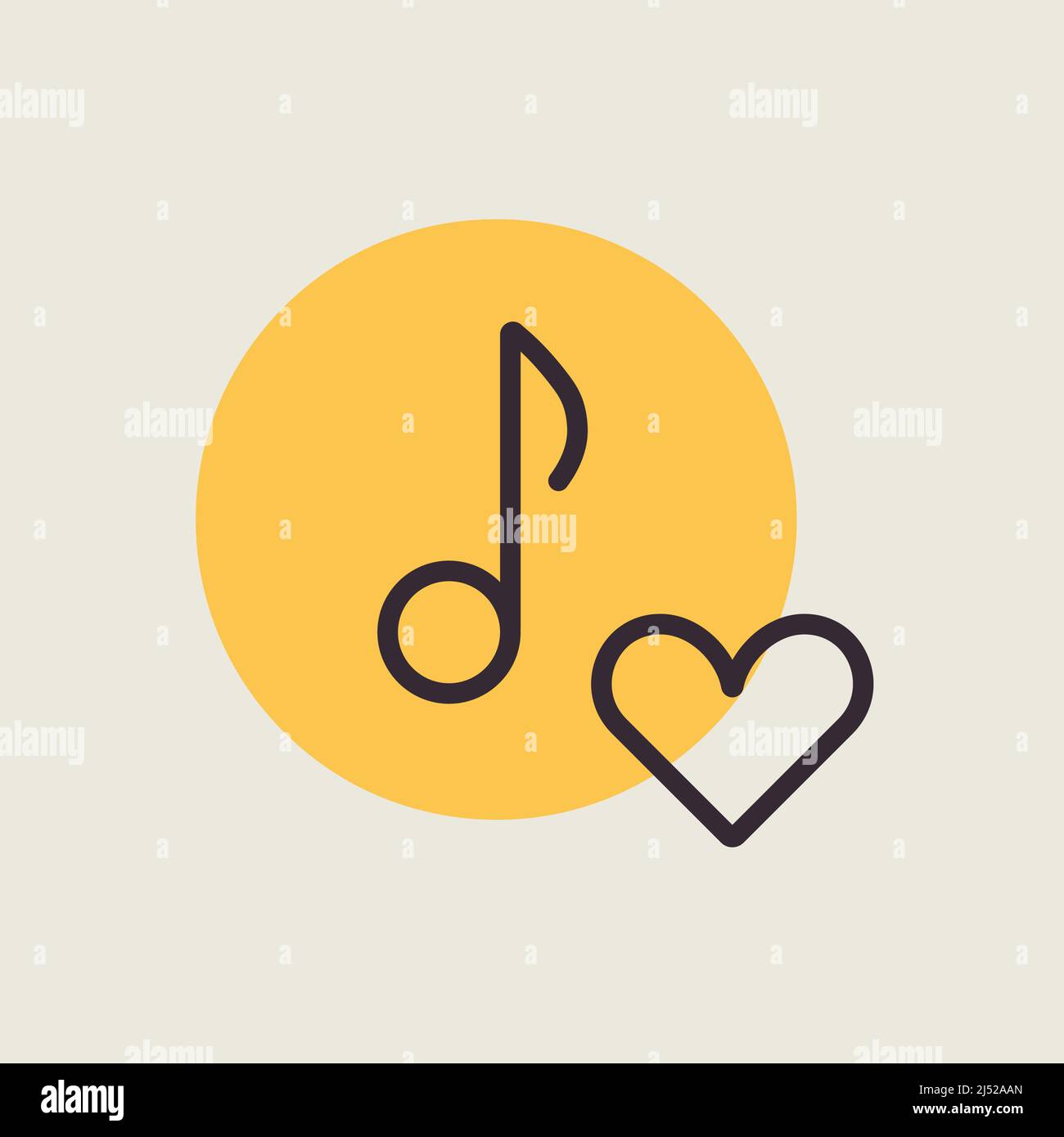 Musical note flat icon, music icon with heart sign. Like music icon ...