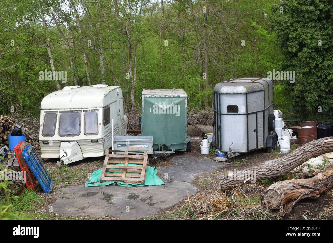 caravan and trailers dumped, england Stock Photo - Alamy