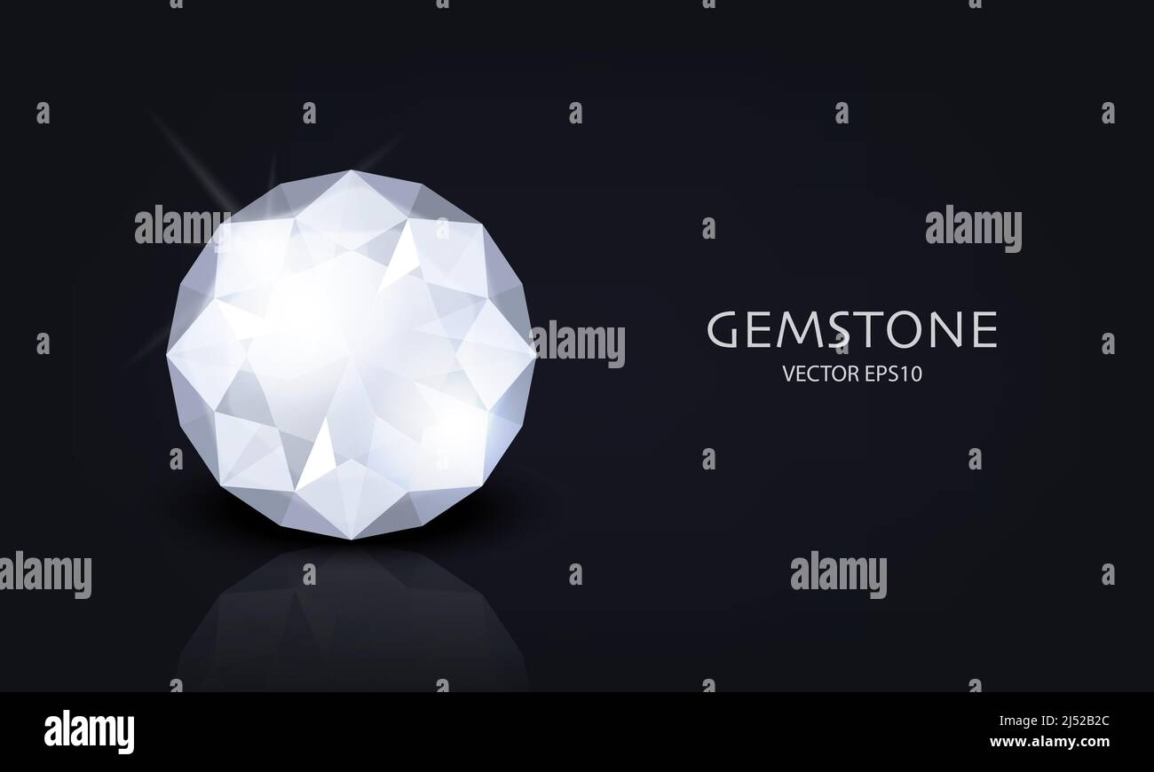 Vector Horizontal Banner with 3d Realistic White Transparent Gemstone ...