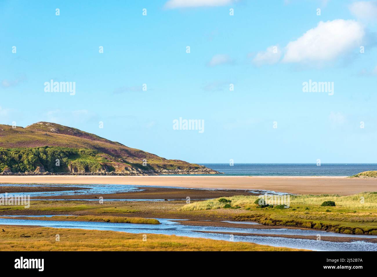 The River Borgie at it's mouth winds across the large, deserted, sandy ...