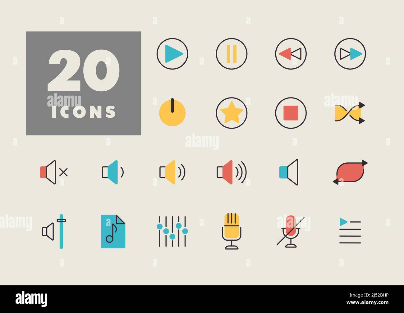Multimedia user interface vector icons set. Graph symbol for music and ...