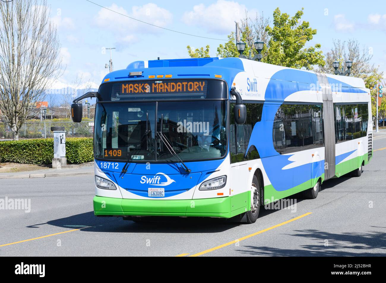 Everett, WA, USA - April 17, 2022; New Flyer Industries articulated bus ...