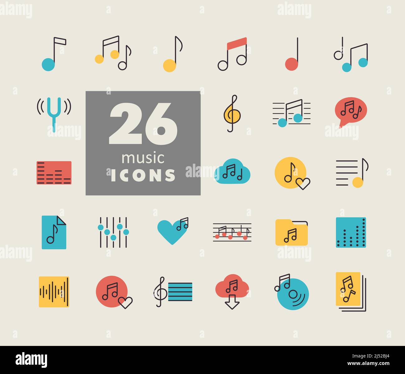 Music notes vector icons set. Graph symbol for music and sound web site ...