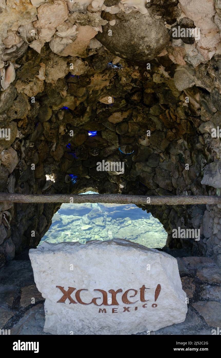 Xcaret park sign in Riviera Maya, Yucatan peninsula. Mexico Stock Photo ...