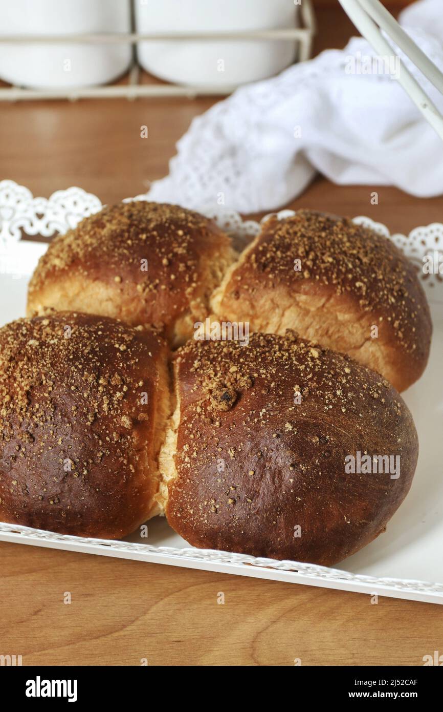 Homemade sweet buns on the table. Breakfast time Stock Photo - Alamy