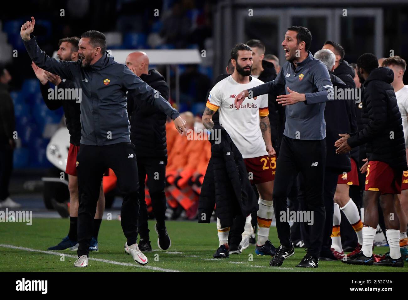 AS Roma trainers Stefano Rapetti and Salvatore Foti react during the ...