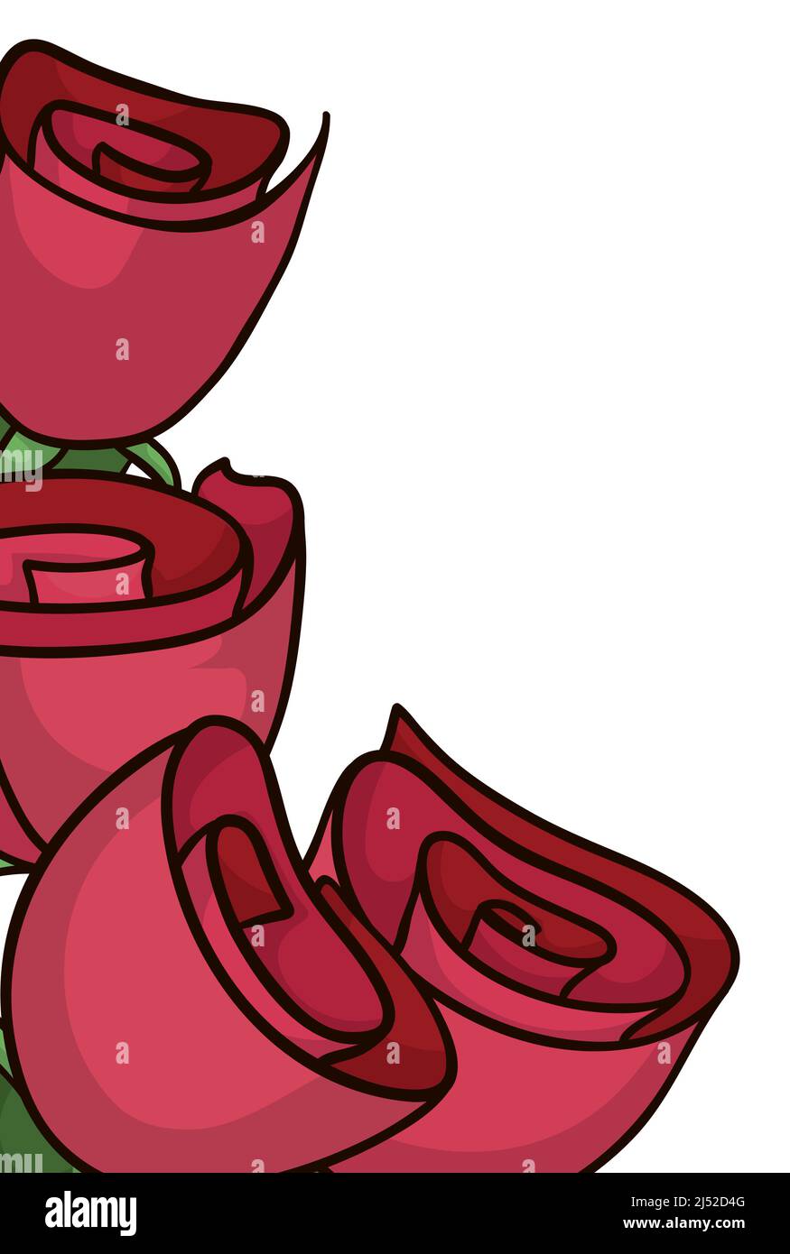 Design of left-bottom corner in cartoon style of beautiful pink roses ...