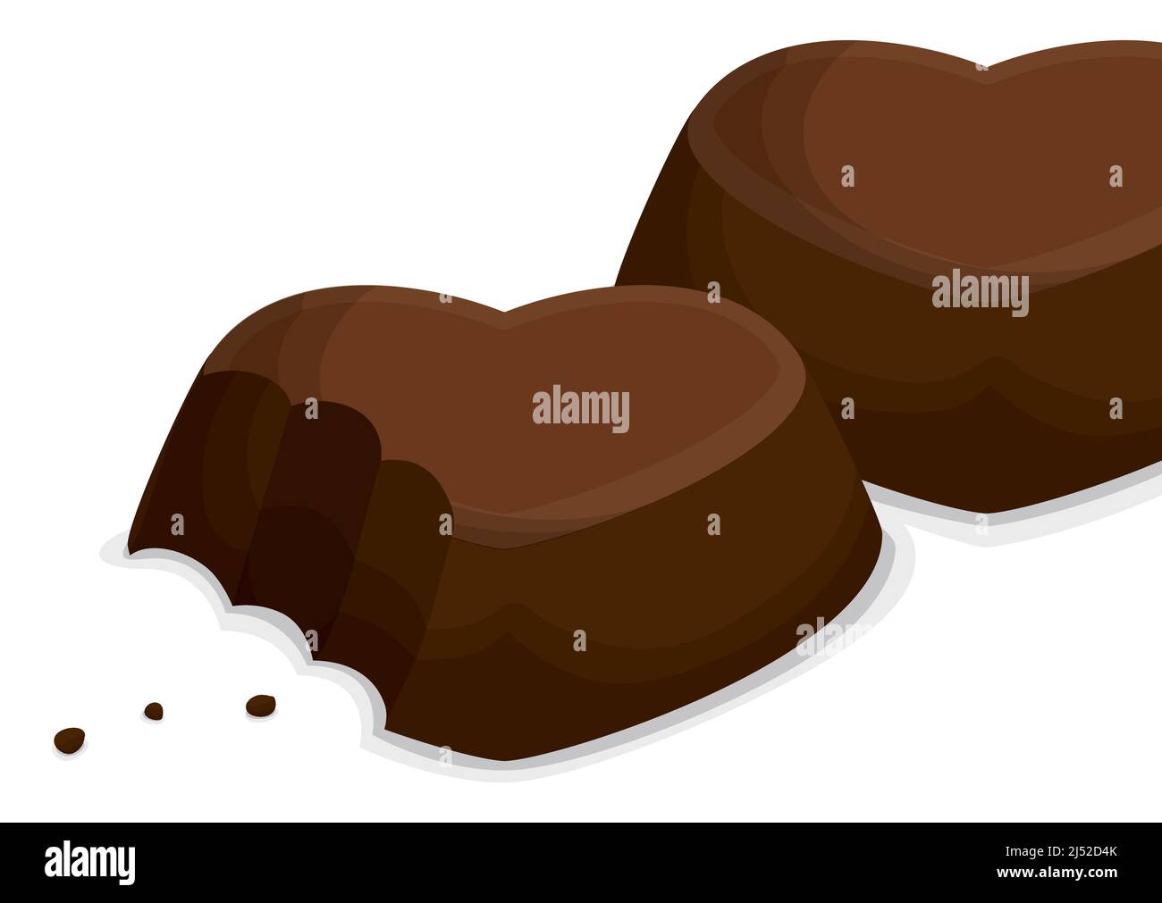 Heart shaped chocolates, one with bite marks and the other whole over ...