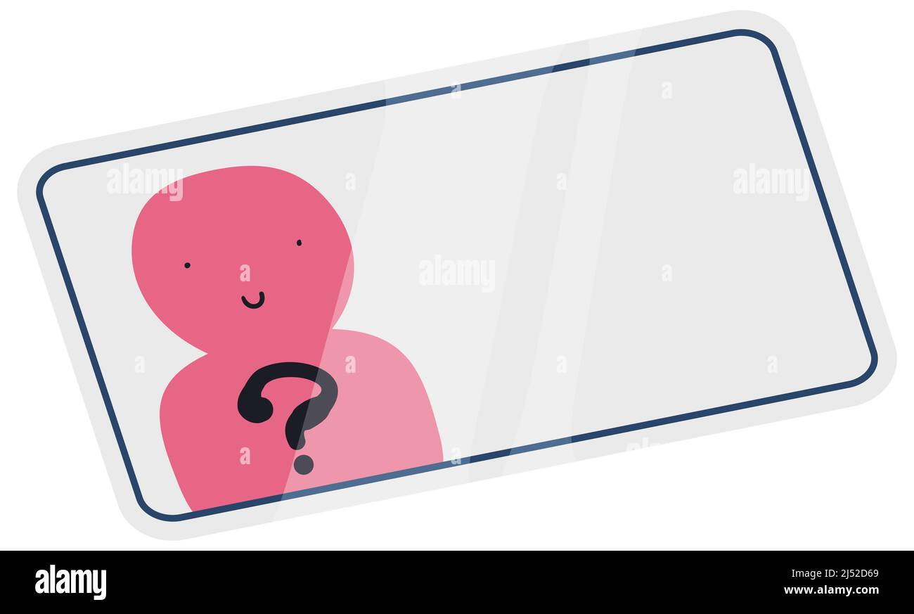 Card with pink, unknown and smiling dummy with question mark on it ...