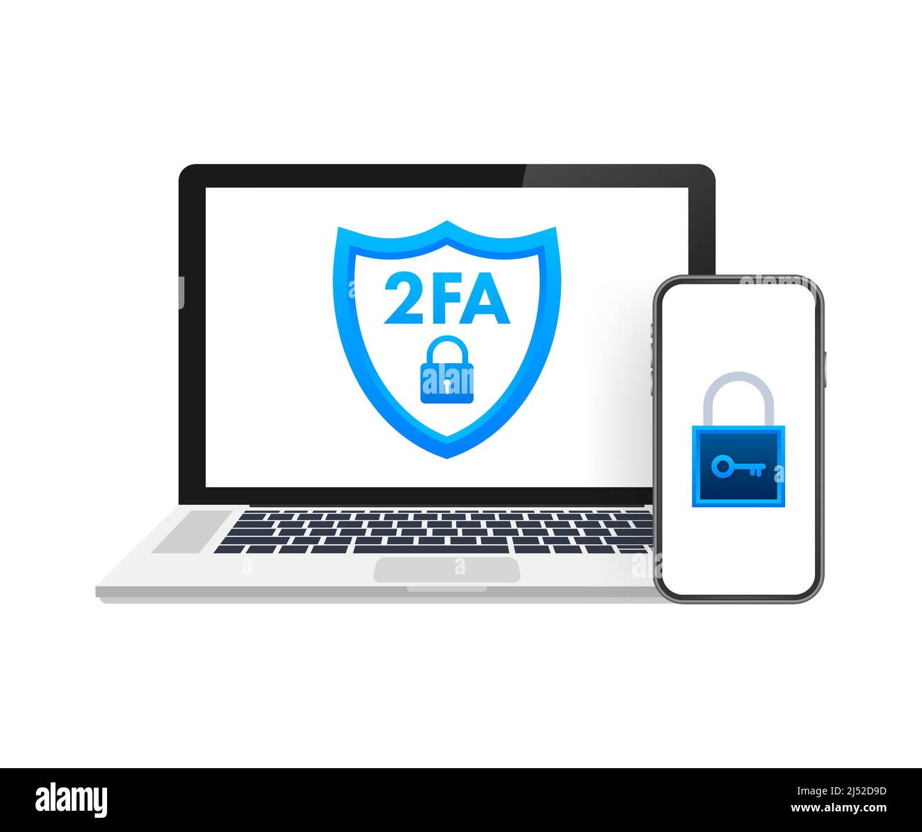 Two step authentication 2fa, flat cartoon smartphone and computer ...