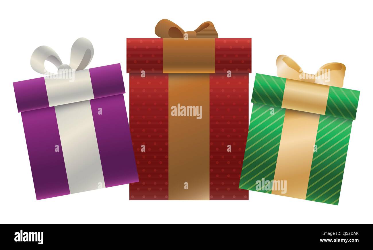 Colorful gift boxes with different sizes, paper wrapping textures, all ...