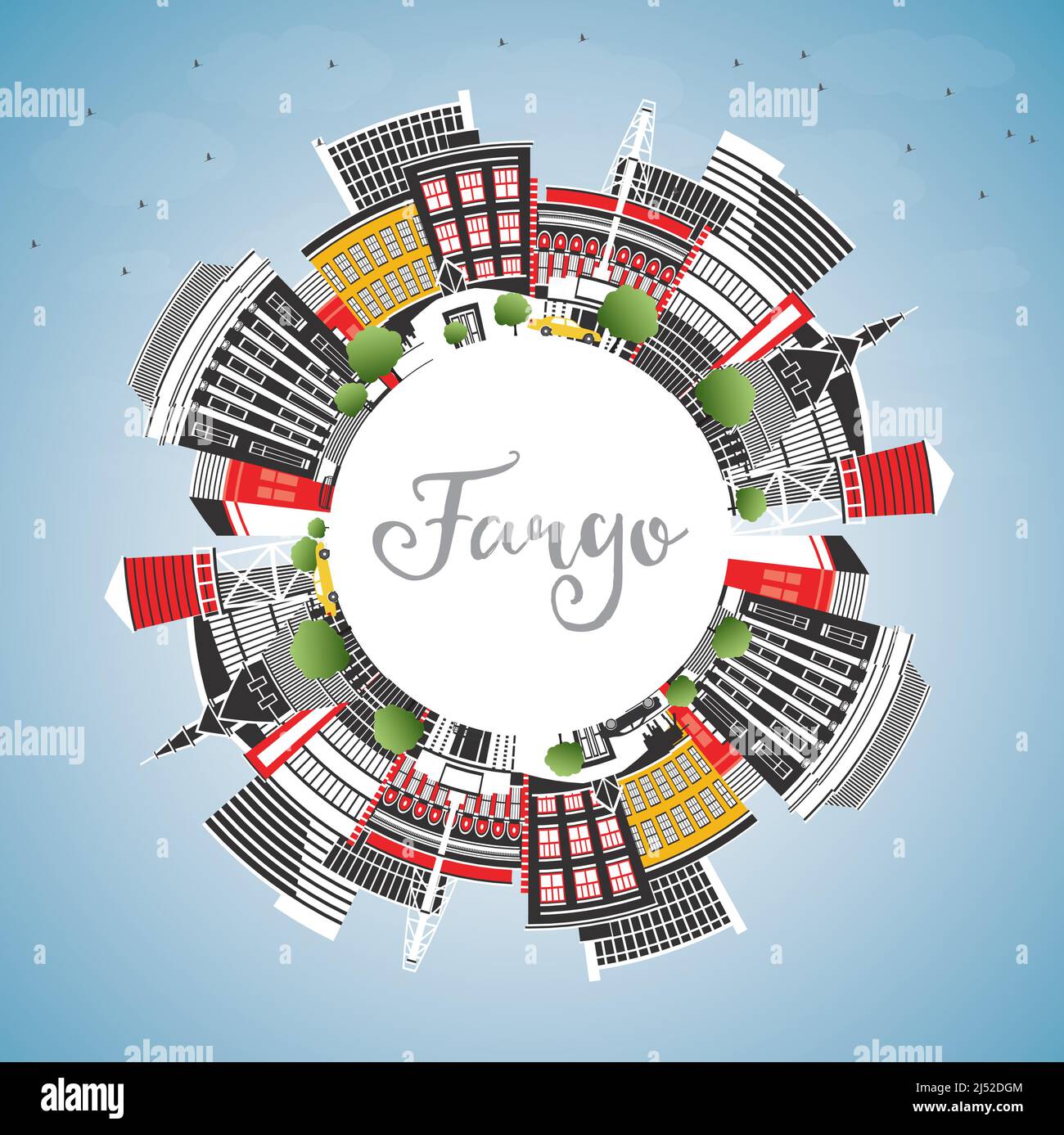 Fargo North Dakota City Skyline with Color Buildings, Blue Sky and Copy ...